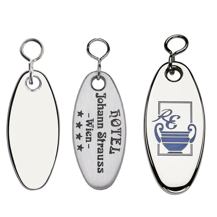Oval Metal Hotel Key Tags | Personalised Silver Brass Key Labels ...