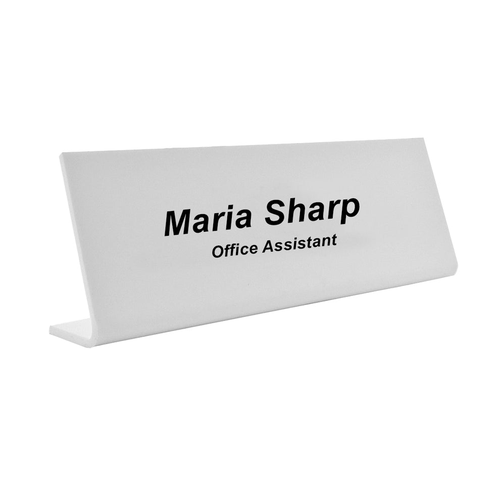 Personalized Desk Name Plate | White Plexiglass With Black Engraving ...